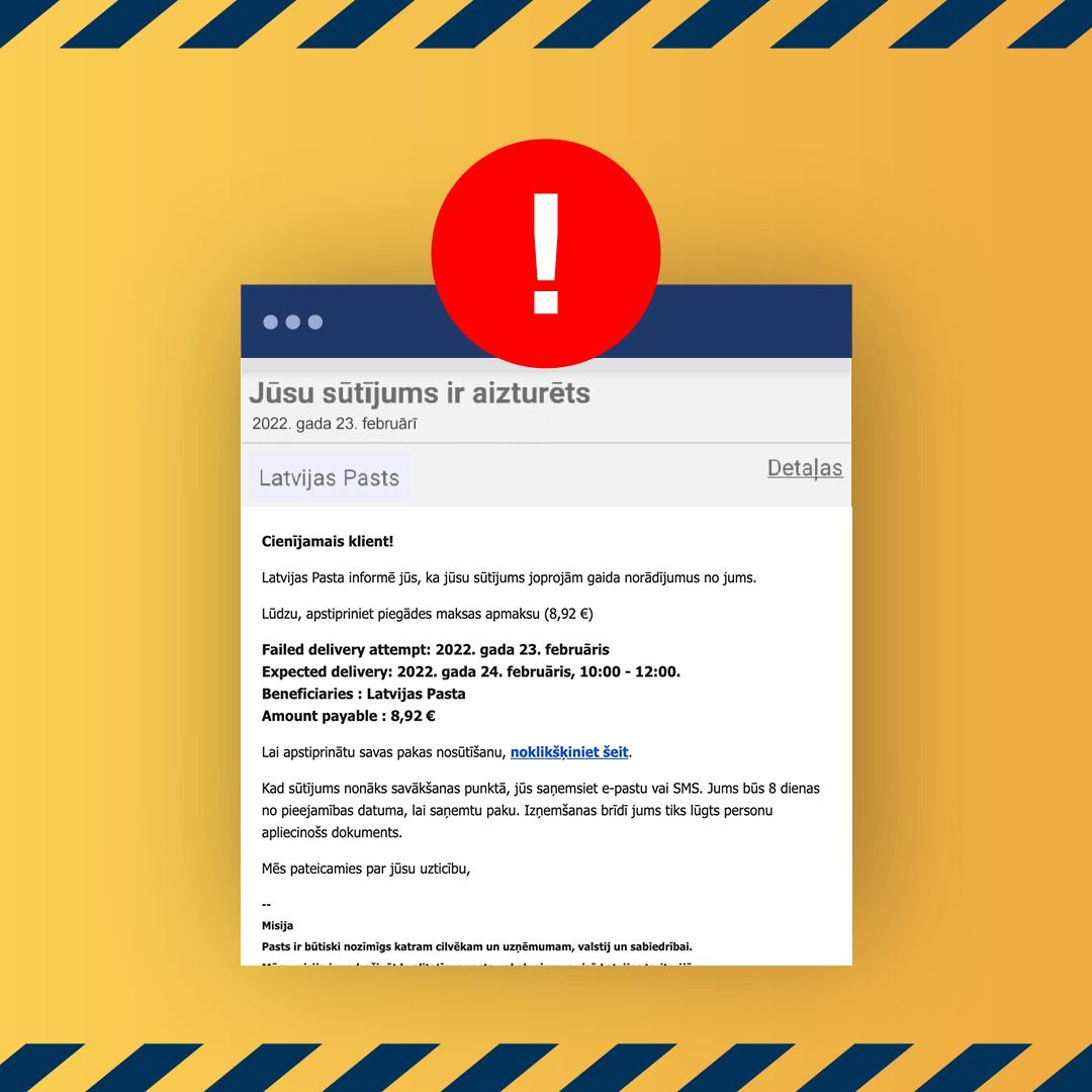 “Latvijas Pasts” brīdina klientus uzmanīties no aizdomīgiem e-pastiem ...